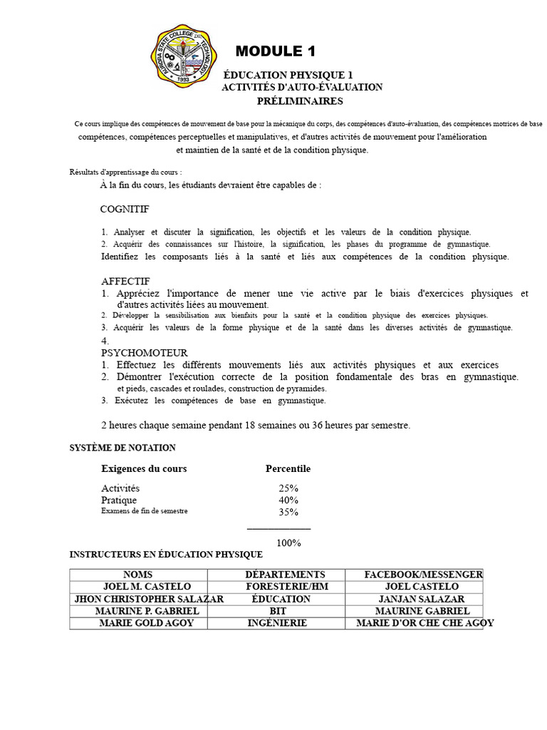 Éducation Physique : Compétences et Santé | PDF | Éducation physique ...