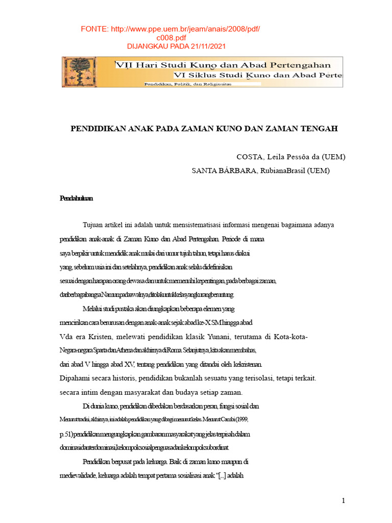 Pendidikan Anak Di Zaman Kuno Dan Menengah | PDF