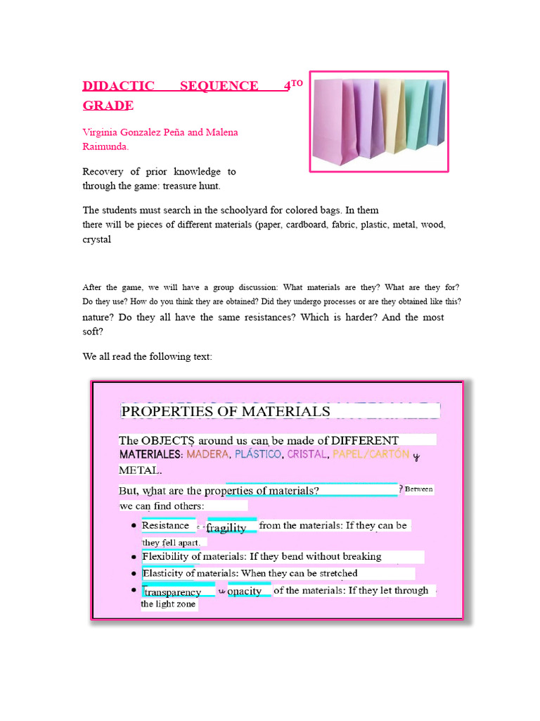 Didactic Sequence 4th Grade | PDF | Paper