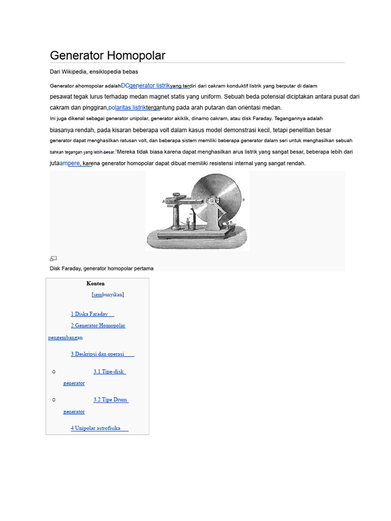Generator Homopolar: Prinsip dan Fungsi | PDF