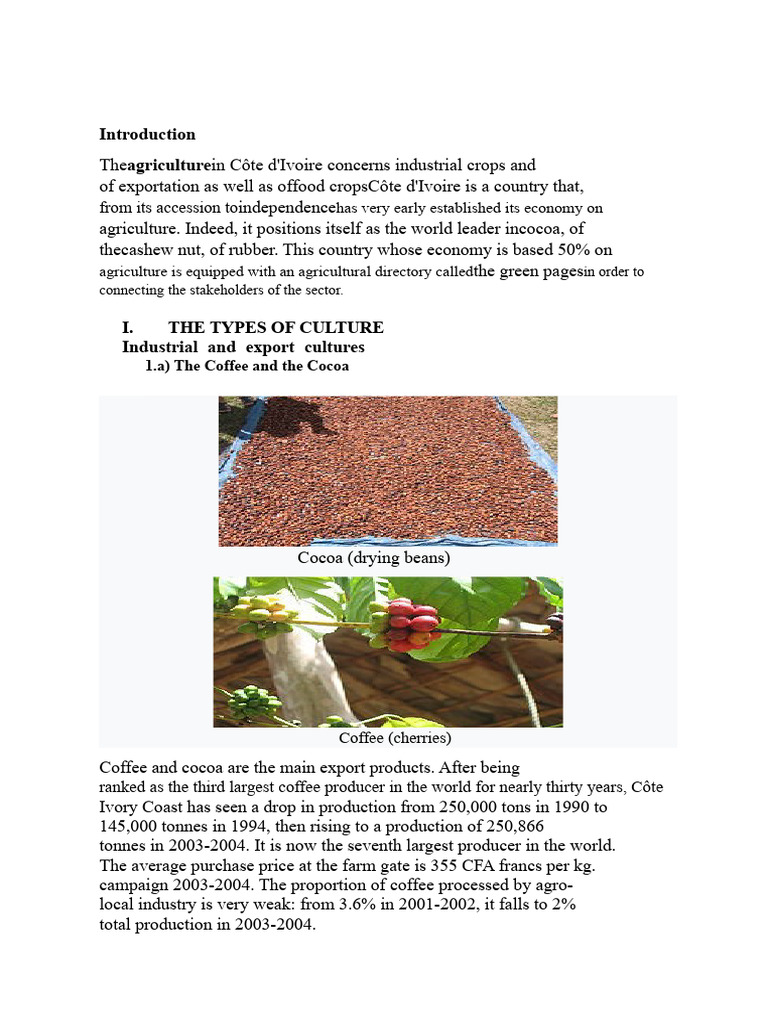 Agriculture in Côte d'Ivoire: Key Crops | PDF | Ivory Coast | Cocoa Bean