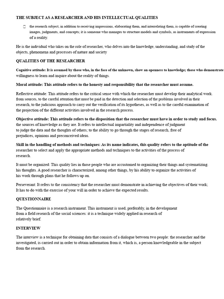 The Subject As A Researcher and His/ Her Intellectual Qualities | PDF ...