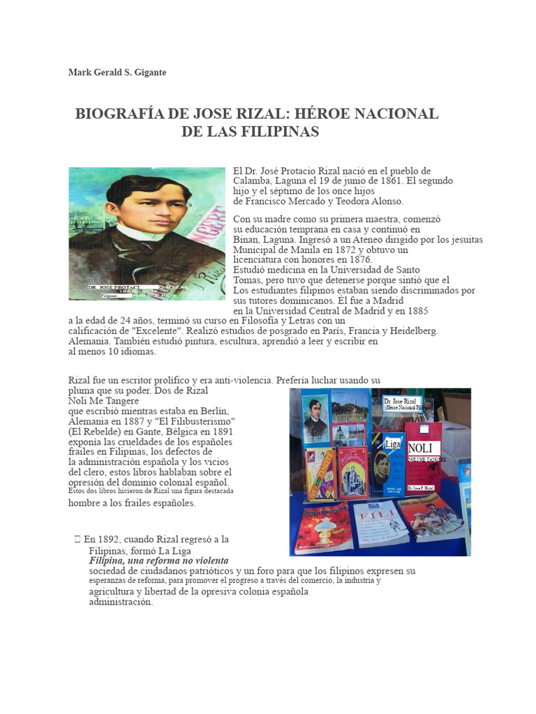 Biografía de José Rizal: Héroe Filipino | PDF