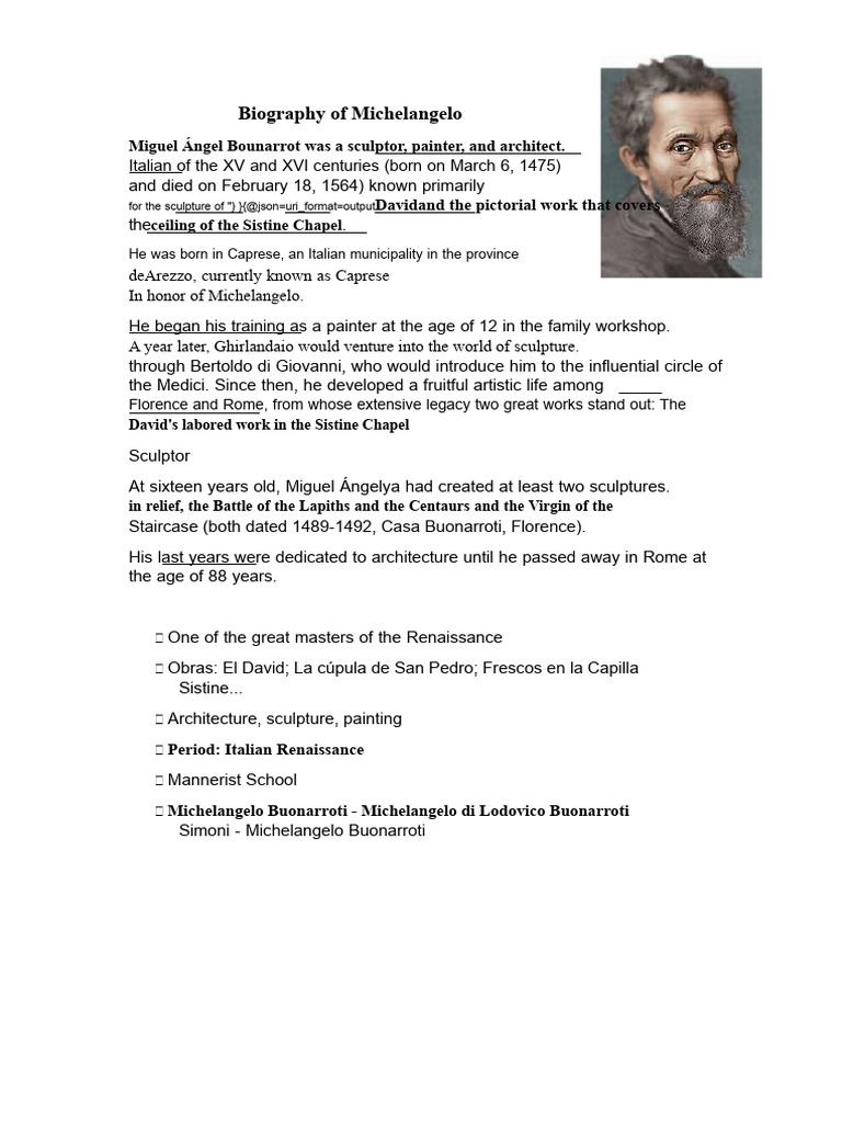 Michelangelo: Renaissance Master Biography | PDF | Rembrandt | Leonardo ...