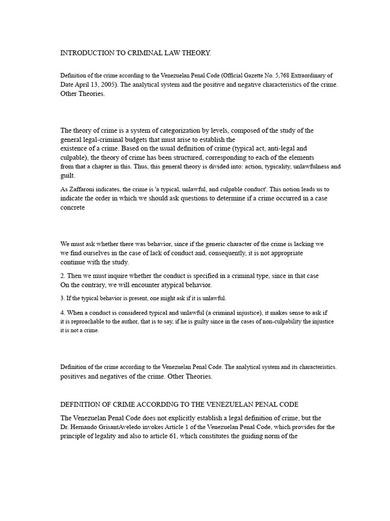 Venezuelan Criminal Law Theory Overview | PDF | Crimes | Crime & Violence