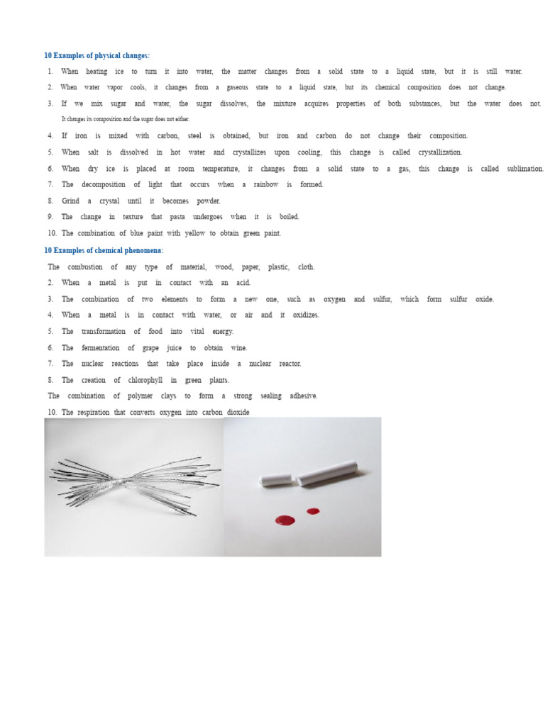 10 Examples of physical changes | PDF | Water | Oxide