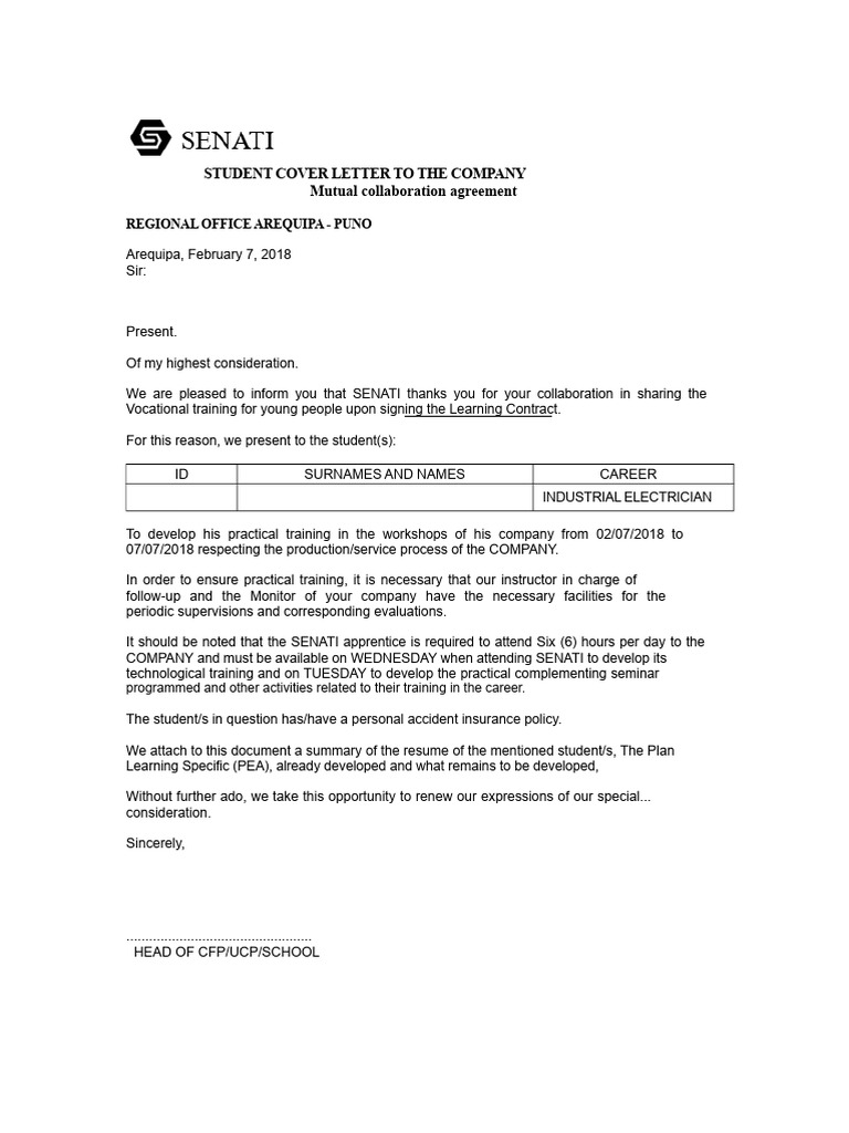 Cover Letter Agreement 2018 | PDF