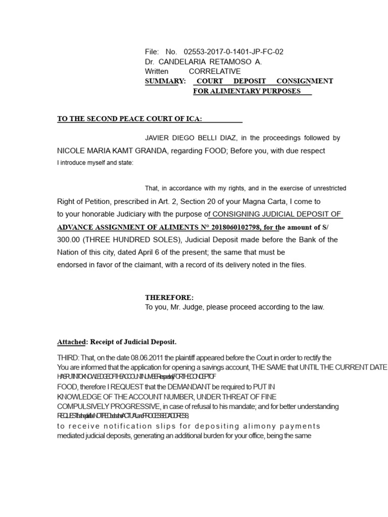 Judicial Deposit Order For Alimony | PDF | Judiciaries | Common Law