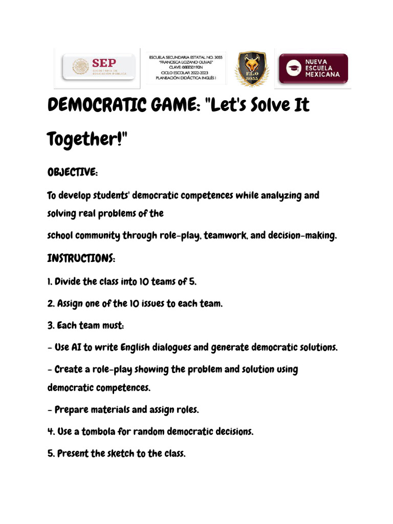 DEMOCRATIC GAME Let's Solve It Together! | PDF | Comunicación humana