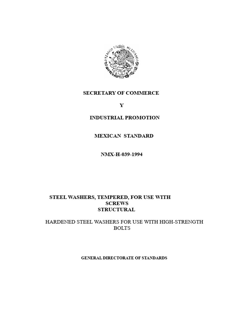 NMX H 039 1994 Flat Washers | PDF | Screw | Steel