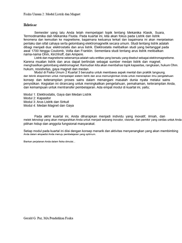 Modul Listrik dan Magnet Fisika Umum 2 | PDF