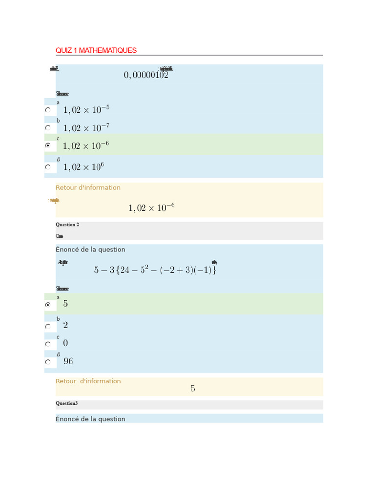 Quiz de Mathématiques : Questions et Réponses | PDF | Cybernétique ...