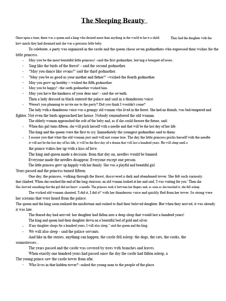 The Sleeping Beauty Story and Questions. | PDF | Sleeping Beauty ...