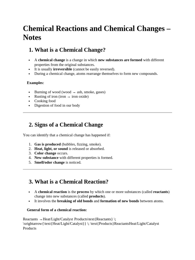 Understanding Chemical Changes and Reactions | PDF | Chemical Reactions ...