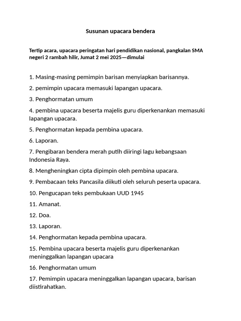 Susunan Upacara Bendera | PDF