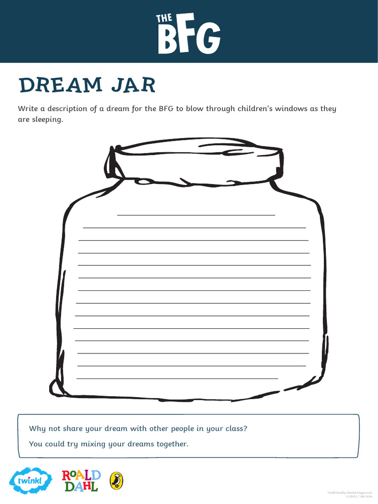 T e 1732621635 The BFG Dream Jar Template Writing Frame Ver 1 | PDF