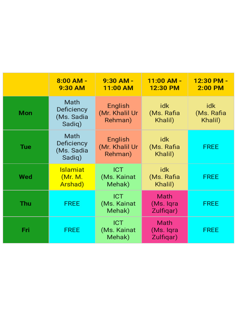 BSCS 1 Timetable | PDF