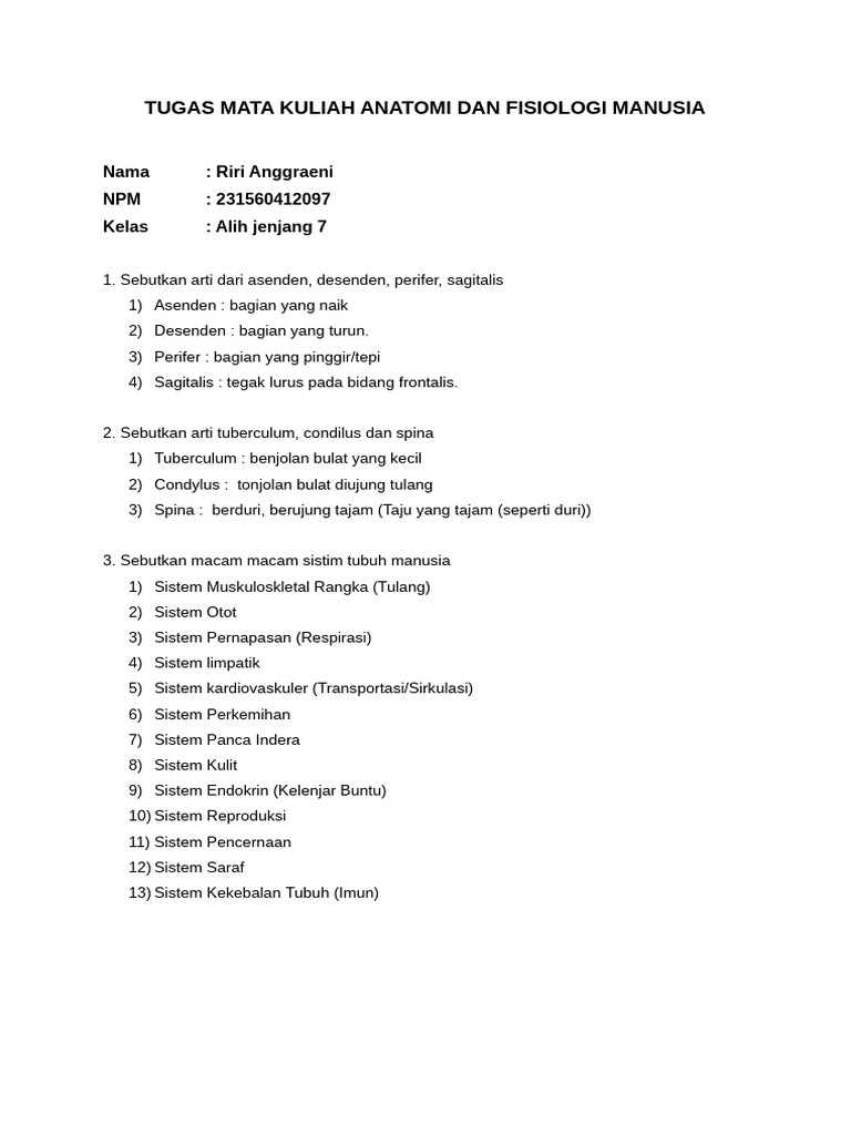 Tugas Anatomi Dan Fisiologi Manusia | PDF