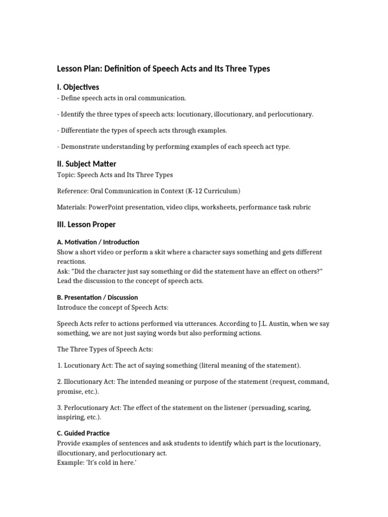 Speech Acts Lesson Plan | PDF