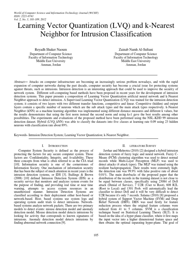 Learning Vector Quantization (LVQ) and K-Nearest Neighbor For Intrusion Classification | PDF ...