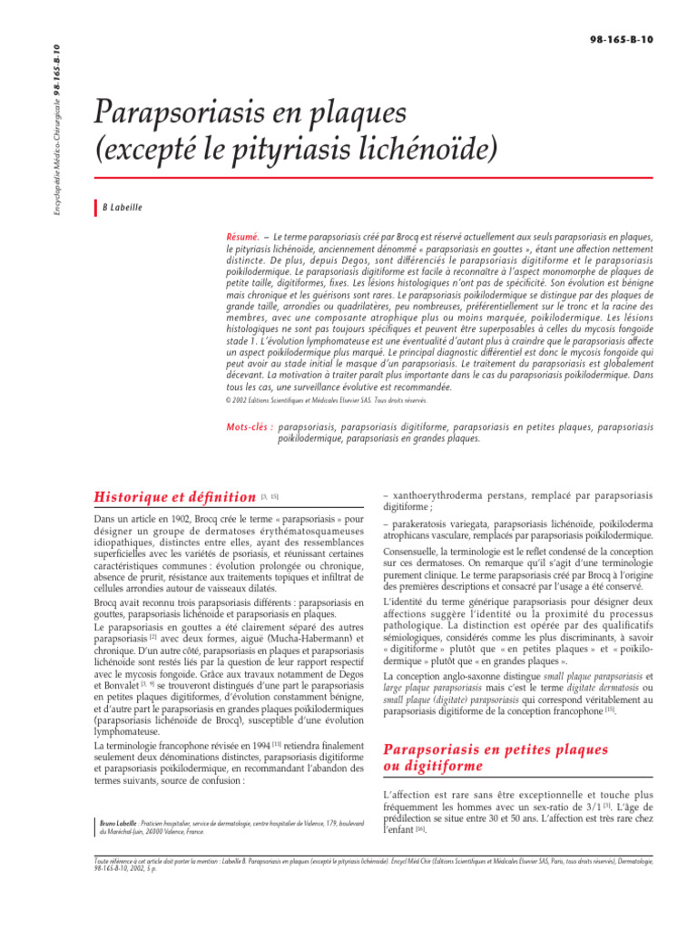 Parapsoriasis en plaques : types et traitement | PDF | Lymphocyte T ...