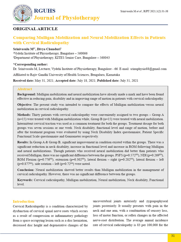 RJPT Article 5 Amar R July 2021 V1 Issue2!31!38 | PDF | Musculoskeletal ...