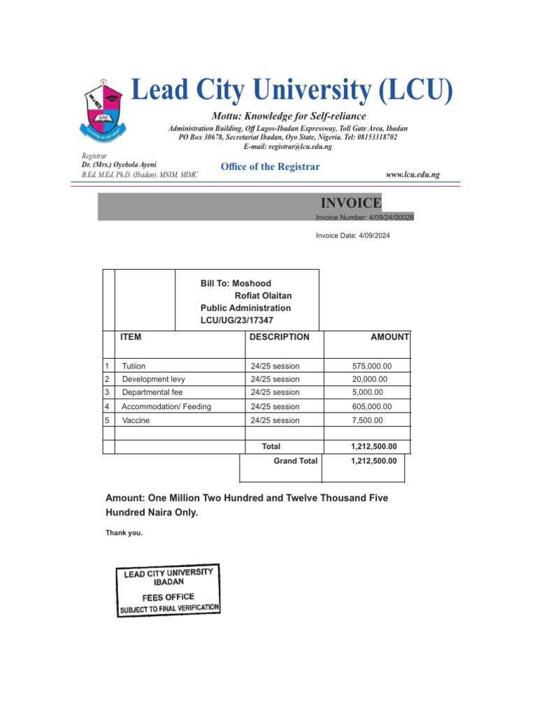 Lead City School Fee Receipt | PDF