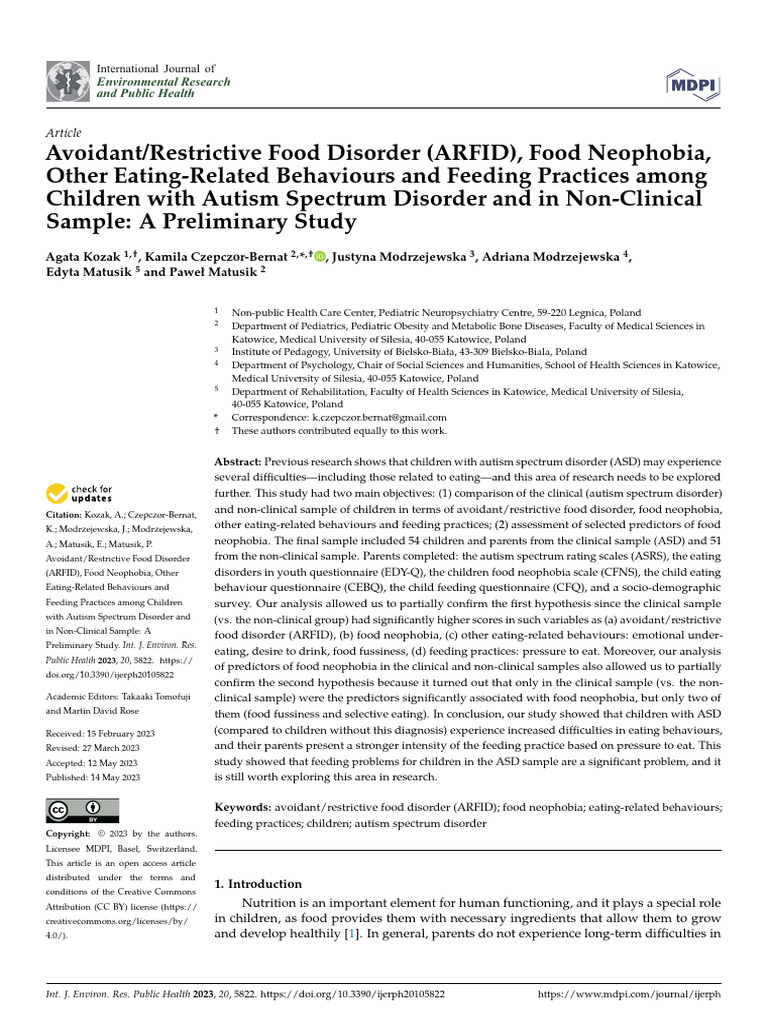 ARFID and Eating Behaviors in ASD Children | PDF | Autism | Eating