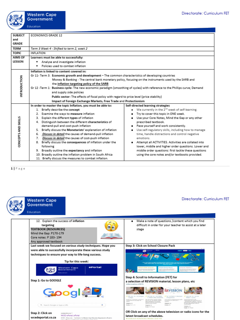 FET T2 Week 2 Grade 12 Economics Inflation | PDF | Inflation | Consumer ...