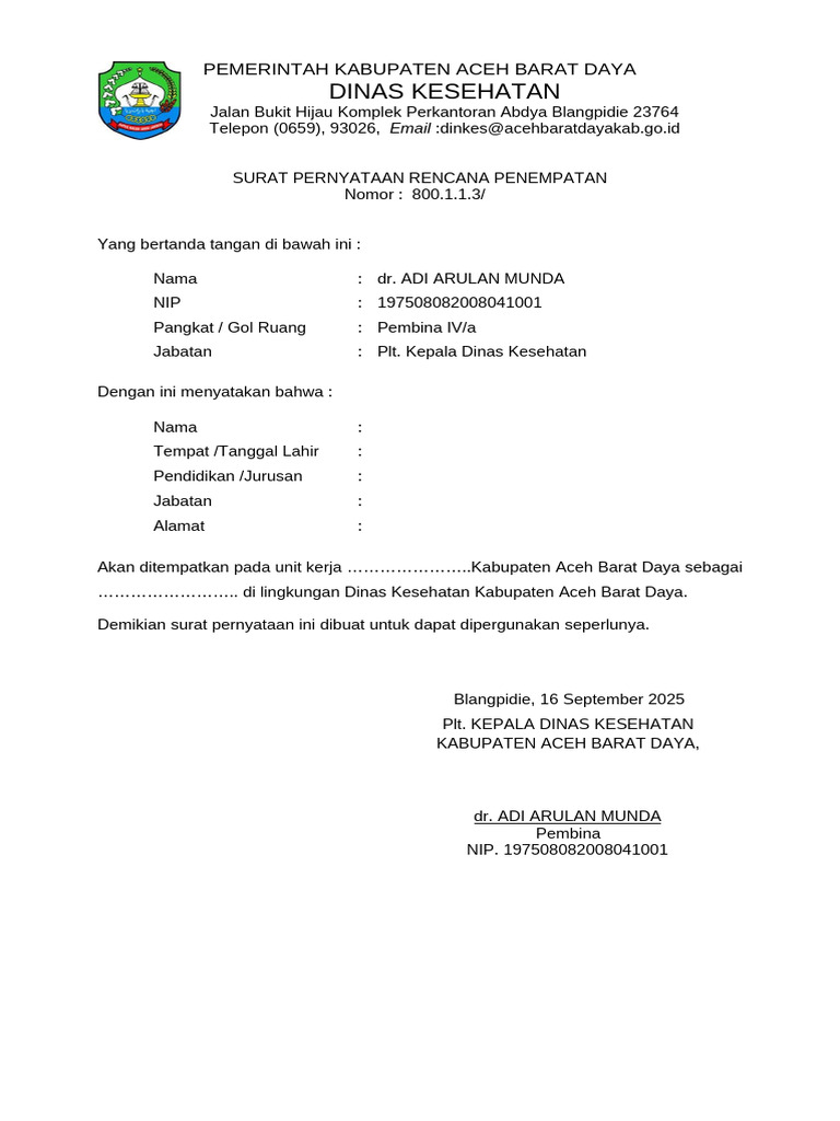 Sprp p3k Paruh Waktu (Ttd Plt. Kadis) | PDF