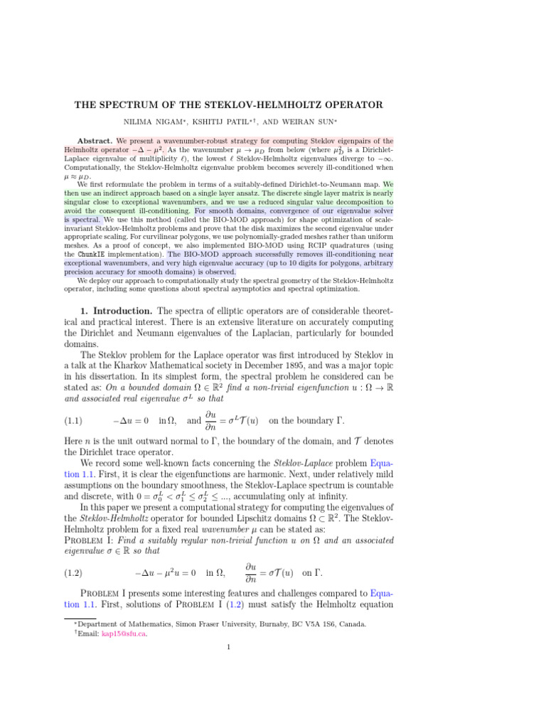 The Spectrum of The Steklov-Helmholtz Operator | PDF | Eigenvalues And ...