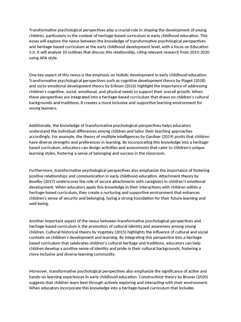 Transformative Psychological Perspectives Play A Crucial Role in ...