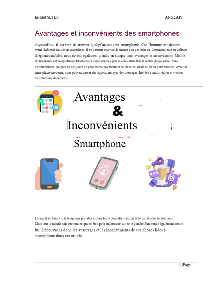 Avantages et inconvénients des smartphones | PDF | Téléphone ...