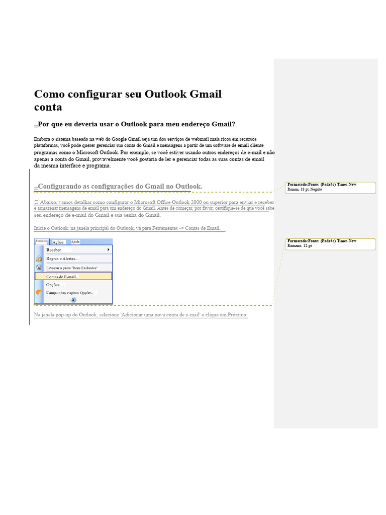 Como Configurar Gmail no Outlook | PDF | Gmail | Internet