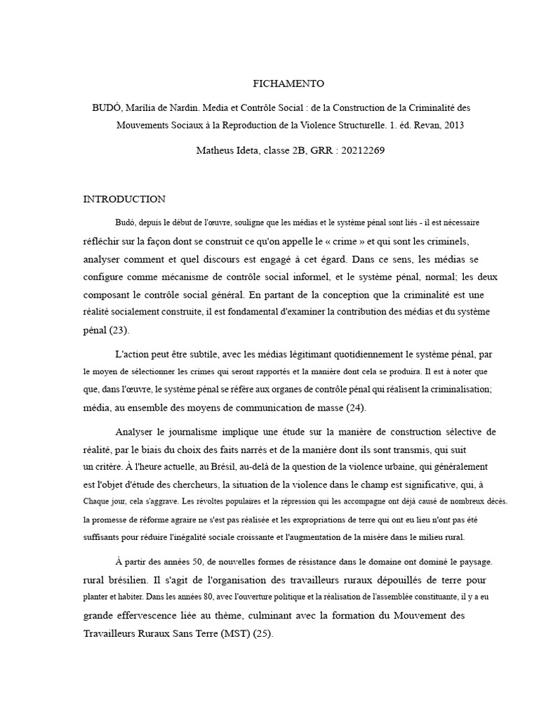 Médias et Criminalité : Contrôle Social | PDF | Déviance (Sociologie ...
