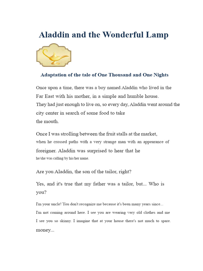 Aladdin and The Wonderful Lamp | PDF | Fairy Tales | Folklore