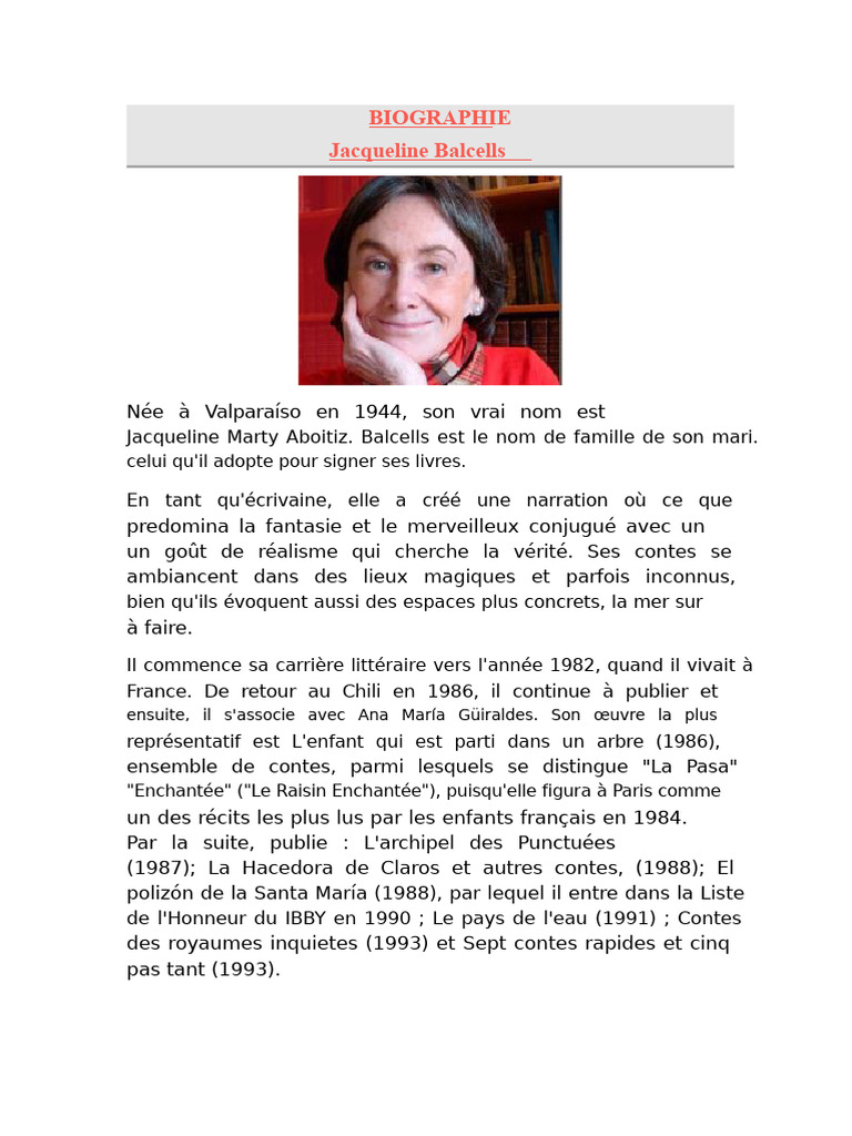 Biographie de Jacqueline Balcells | PDF