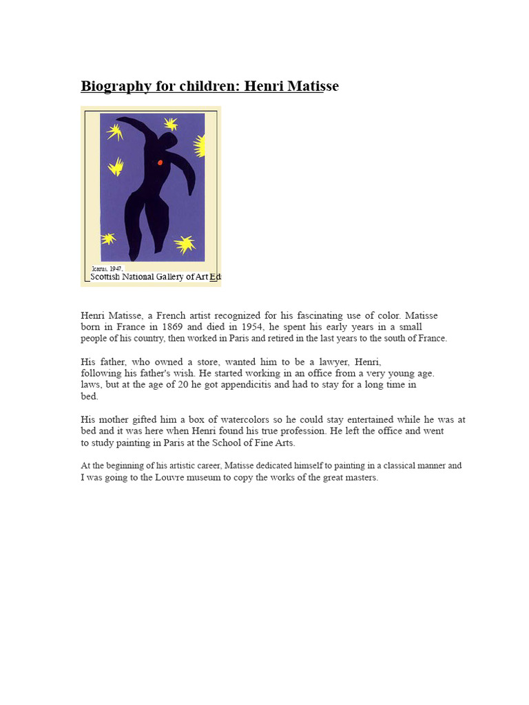 Henri Matisse: A Child's Biography | PDF | Paintings | The Arts