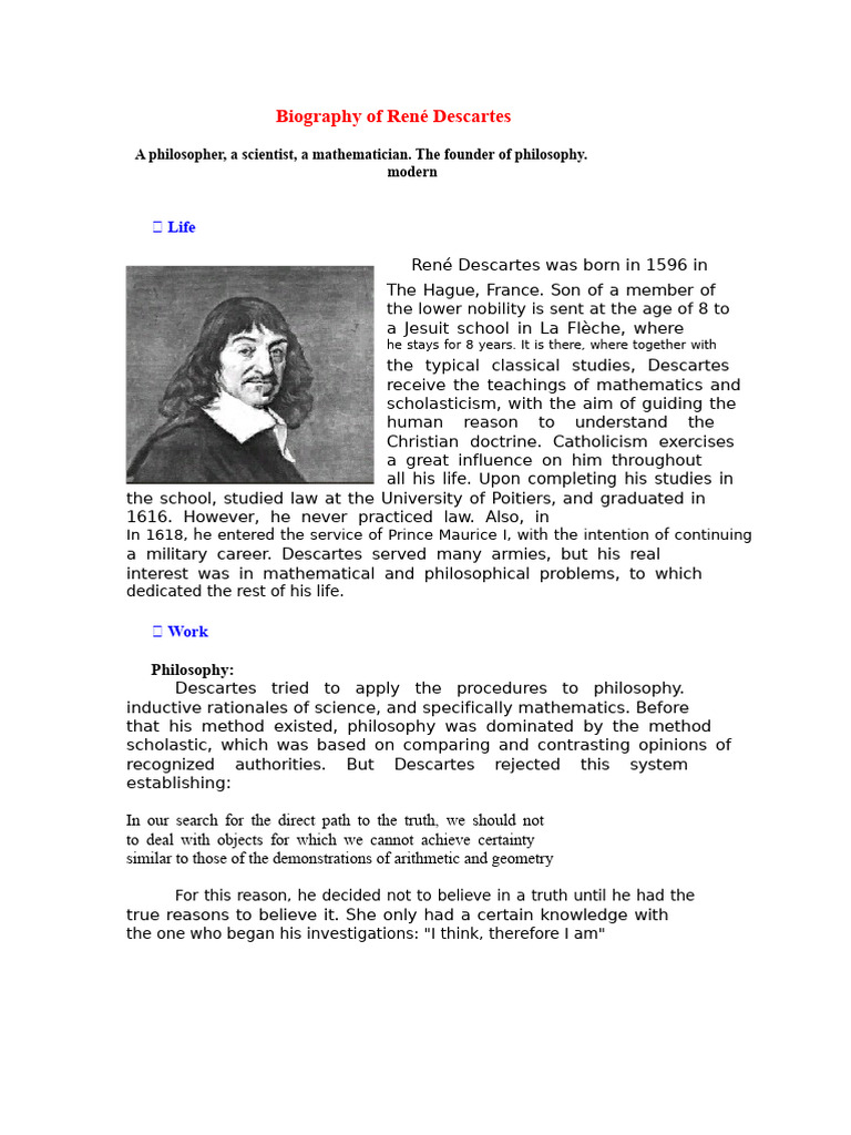 Biography of René Descartes: Philosopher & Mathematician | PDF | René ...
