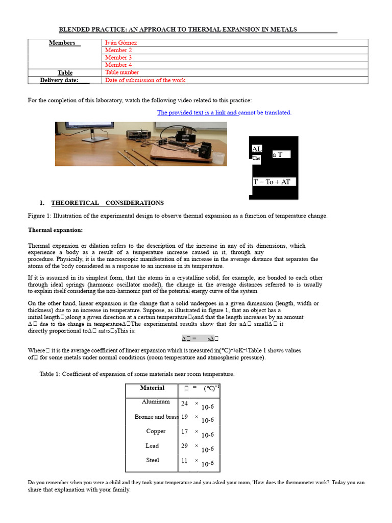 Thermal Expansion in Metals Experiment | PDF | Thermal Expansion ...