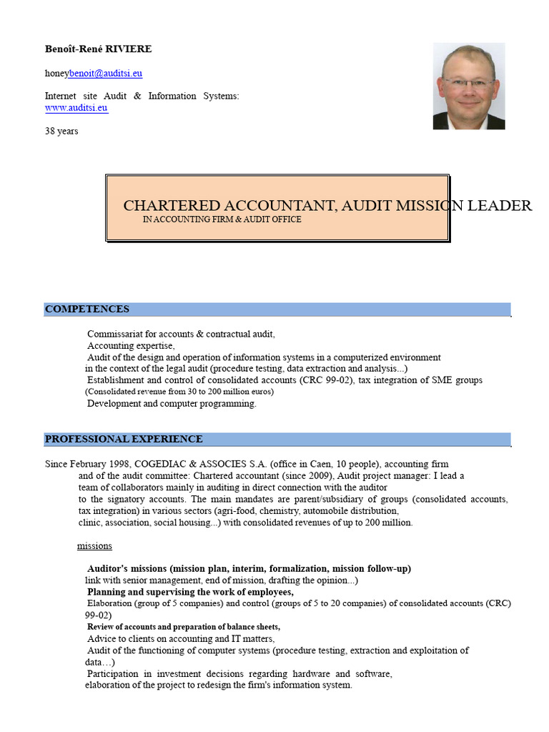 CV of Benoît-René RIVIERE, Chartered Accountant in Caen (COGEDIAC ...