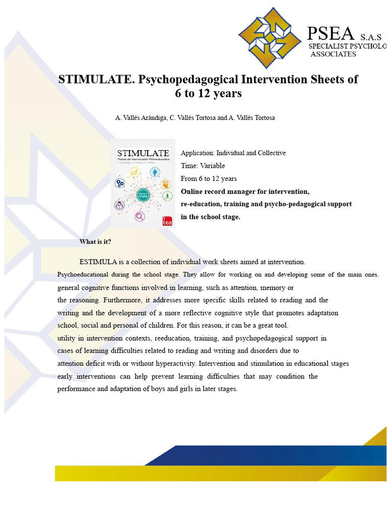 STIMULATE. Psychoeducational Intervention Cards For Ages 6 To 12 | PDF ...