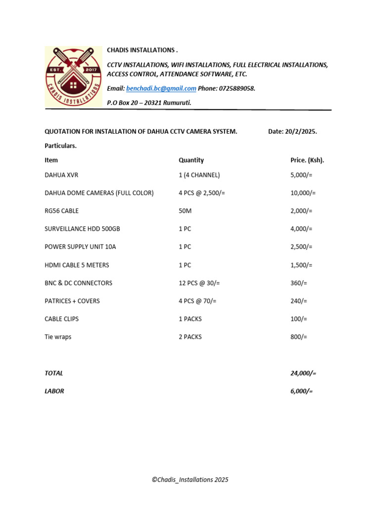 Chadis Installations CCTV Qoutation 4full Color | PDF