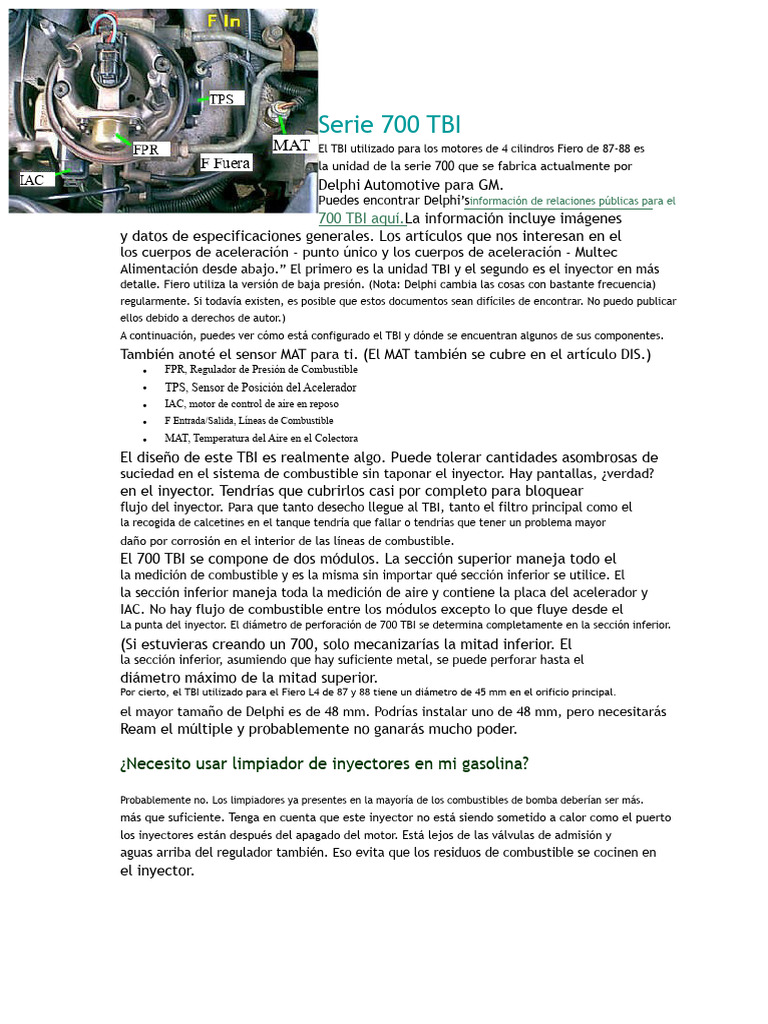 Control de Ralentí en TBI 700 Fiero | PDF | Inyección de combustible