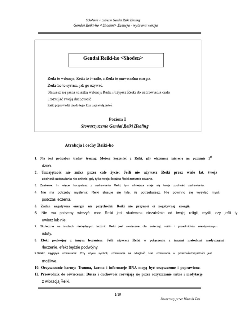 1 - Gendai Reiki Ho - Shoden | PDF