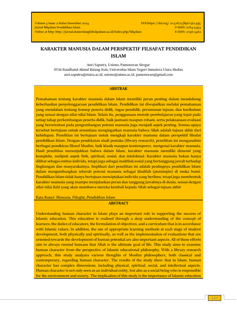 Karakter Manusia Dalam Perspektif Filsafat Pendidikan Islam | PDF