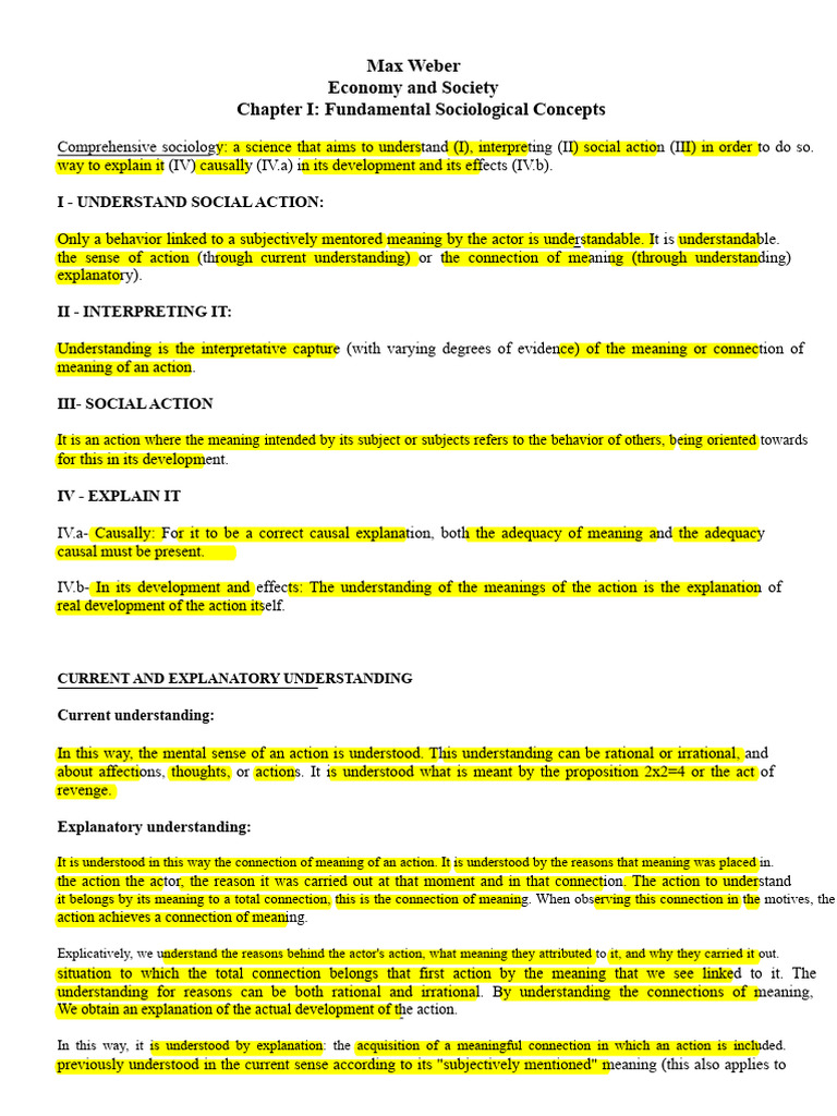 SUMMARY - Max Weber. ECONOMY AND SOCIETY CH. 1 PDF | PDF | Rationality ...