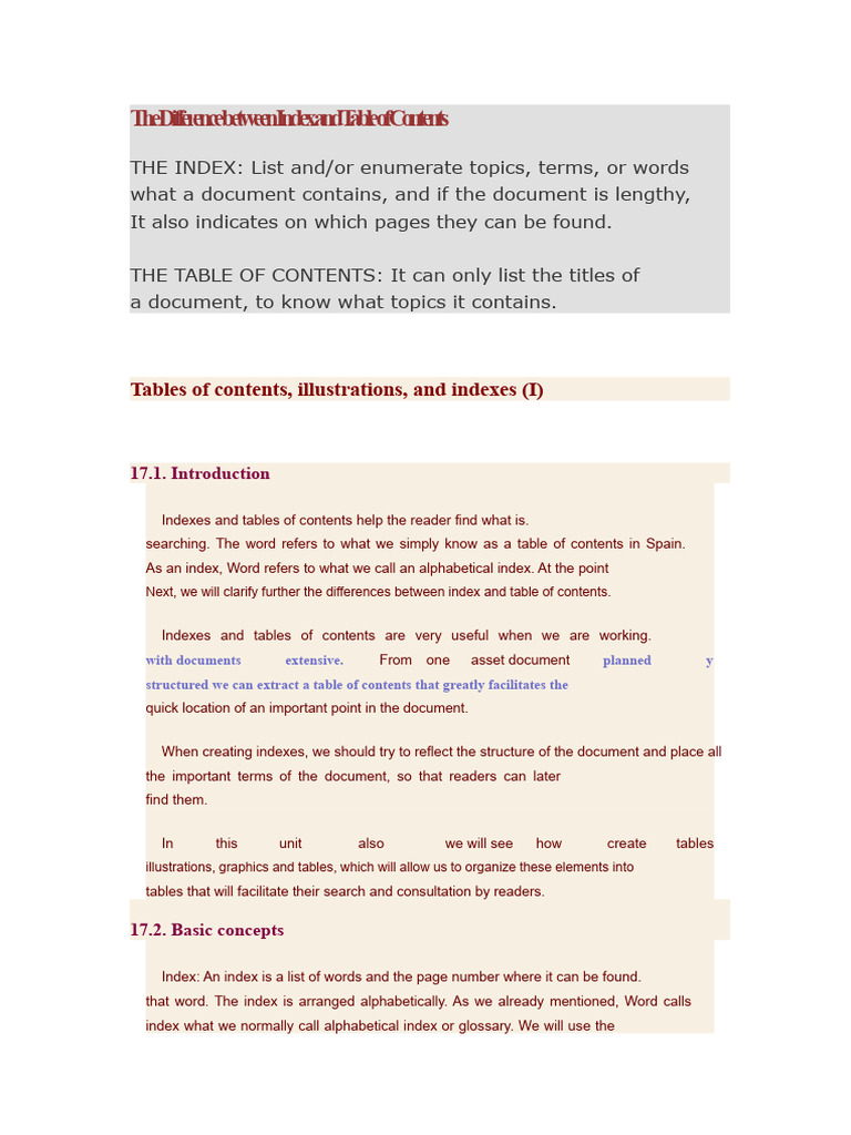 The Difference Between Index and Table of Contents | PDF | Table Of ...