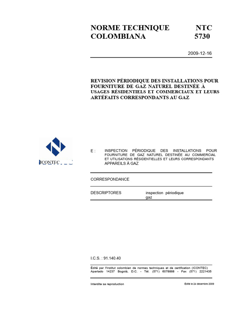 Inspection des installations de gaz NTC 5730 | PDF | Ventilation ...