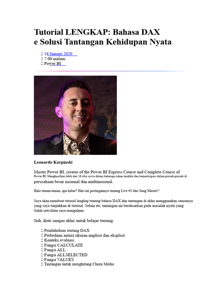 Tutorial DAX Lengkap untuk Power BI | PDF
